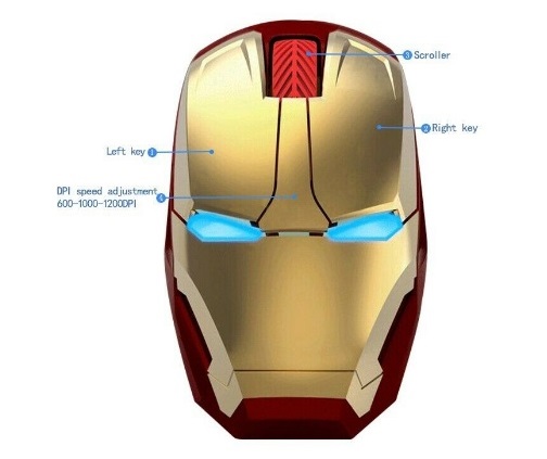 IRON MAN (GOLD) Wireless Mouse 2.4G LED Eyes Ergonomic... - MR Collectibles
